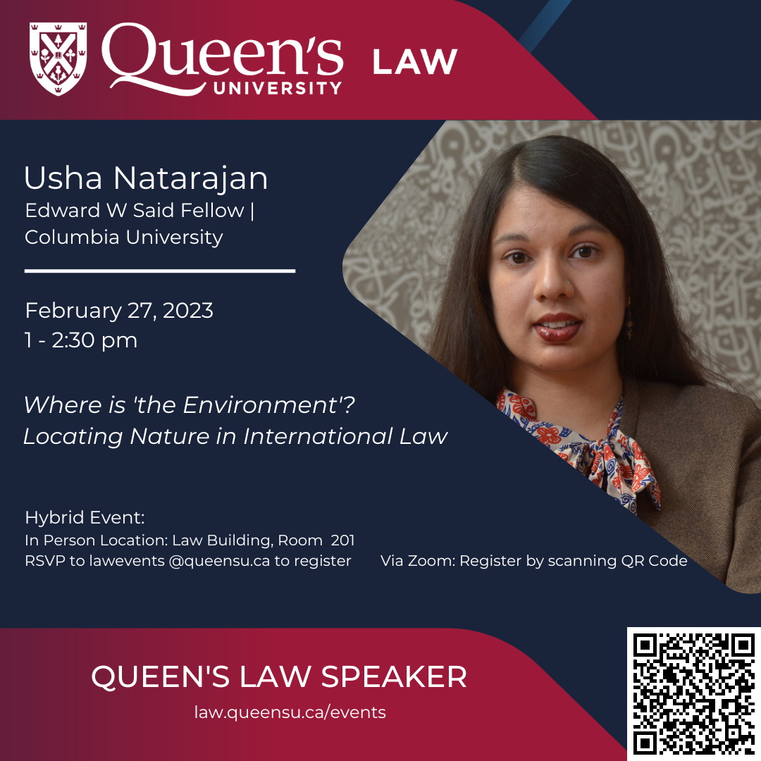 Queen's Law Visiting Speaker with Usha Natarajan | Queen's Law